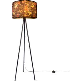 Paco Home Stehlampe "Trina Flower", schwarz, H: 148,5cm, Leuchten, Standleuchte Dreibein Stativ Stoffschirm Rund Blumen Floral Modern, Stehlampe
