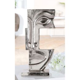 Fantasy-Figur CASABLANCA BY GILDE "Skulptur Gesicht Big Lips", silber (silberfarben), B:21cm H:40cm T:9cm, Aluminium, Dekofiguren, Fantasy-Figur