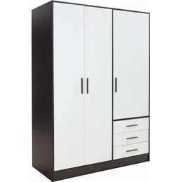 Kleiderschrank FORTE "Jupiter, Made in Europe, mit Schubladen", schwarz (schwarz, wei&szlig;), B:145cm H:200cm T:60cm, FSC-zertifizierter Holzwerkstoff, Schr&auml;nke, Kleiderschrank, Stauraum, 2 Breiten, 4 Farben, Schubladen, variable Einlegeb&ouml;den
