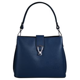 Umh&auml;ngetasche CLUTY, Damen, Gr. B/H/T: 25cm x 21cm x 13cm onesize, blau, Leder, leicht gl&auml;nzend, unifarben, Taschen Umh&auml;ngetasche, echt Leder, Made in Italy