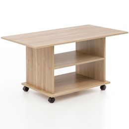 KADIMA DESIGN Couchtisch SEGRE: Stilvoll, 2 Ablagefl&auml;chen, Rollen, Melaminharzbeschichtung, 95x51x54,5 cm, Wei&szlig;/Sonoma.