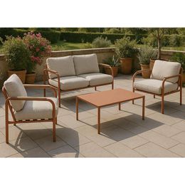 Aluminium-Gartengarnitur MCW-O11, Outdoor 2-Sitzer Sitzbank Sessel Sofa, Olefin (205 g/m&sup2;) ~ terrakotta Polster beige