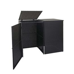2er-M&uuml;lltonnenverkleidung MCW-E25, M&uuml;lltonnenbox M&uuml;lltonnenabdeckung, Poly-Rattan 2x120l ~ schwarz