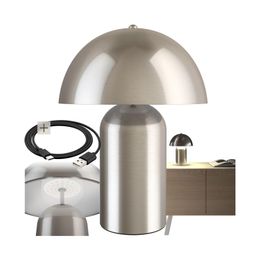 TecTake&reg; Akku-Tischlampe, Retro-Pilzdesign im 70er-Jahre-Stil, indirektes Licht, Touchschalter, inkl. Ladekabel, 25 x 34 cm