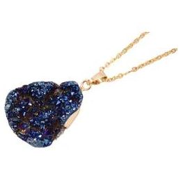 Kette mit Anh&auml;nger Firetti "Schmuck Geschenk Drusenachat", gold (gelbgoldfarben, blau), Halsketten, Damen, Edelstahl, L: 50 B: 2mm, Made in Germany - mit Druzy Quarz, B:2mm
