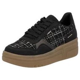 Plateausneaker Rieker, Damen, Gr. 41, schwarz (schwarz, bronzefarben), Lederimitat, Textil, Schuhe Plateausneaker, Basket-Sneaker, Schn&uuml;rschuh, Halbschuh mit weichem Schaftrand