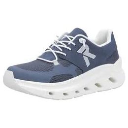 Plateausneaker Rieker SPORT, Damen, Gr. 43, jeansblau, Nubuklederimitat, Textil, kontrastfarbene Details, Schuhe Plateausneaker, Slip-on Sneaker, Halbschuh, Freizeitsneaker mit MemoSoft-Innensohle