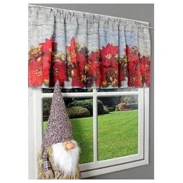 Querbehang "Weihnachtsstern", bunt (rot, mehrfarbig, grau), B:120cm H:45cm, Organza, Polyester, HOSSNER - ART OF HOME DECO, Gardinen, Hintergrund in Holzoptik