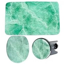 Badaccessoire-Set Sanilo "Marmor Gr&uuml;n", gr&uuml;n (gr&uuml;n, wei&szlig;), MDF, Polyester, Polyresin (Kunststein), Badaccessoires-Sets, bestehend aus WC-Sitz, Badteppich und Waschbeckenst&ouml;psel