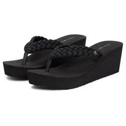 Zehentrenner Tommy Hilfiger "TH WEDGE BRAIDED SUMMER SANDAL", Damen, Gr. 41, schwarz, Textil, unifarben, Schuhe Zehentrenner, Keilabsatz, Sommerschuh mit geflochtener Bandage