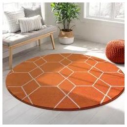 Teppich Sanat "Trellis", orange, H:10mm &Oslash;:120cm, Kunstfaser, Teppiche, Teppich, Kurzflor, skandi, boho, auch als L&auml;ufer und in rund