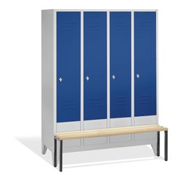 C+P Umkleidespind Classic mit Sitzbank, 4 Abteile, H1850xB1590xT500/815mm Front Enzianblau Korpus Lichtgrau ; C + P M&ouml;belsysteme (8030-42|S10000)