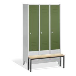 C+P Umkleidespind Classic mit Sitzbank, 3 Abteile, H1850xB1200xT500/815mm Front Resedagr&uuml;n Korpus Lichtgrau ; C + P M&ouml;belsysteme (8030-32|S10055)