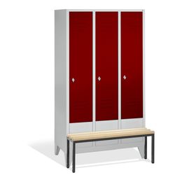 C+P Umkleidespind Classic mit Sitzbank, 3 Abteile, H1850xB1200xT500/815mm Front Rubinrot Korpus Lichtgrau ; C + P M&ouml;belsysteme (8030-32|S10009)