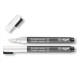 Sigel Kreidemarker, Rundspitze, Strichst&auml;rke 1-2 mm, trocken und feucht abwischbar, Schreibfarbe wei&szlig;, 2 St&uuml;ck
