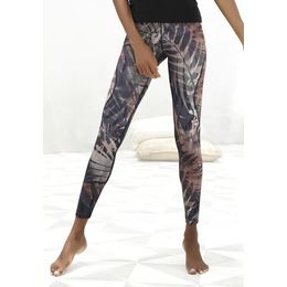 active by Lascana LASCANA ACTIVE Leggings 'Tropical' mehrfarbig Gr. XS (32/34) f&uuml;r Damen. Mit Logodruck, Allover-Druck. Figurbetont. Nachhaltig.