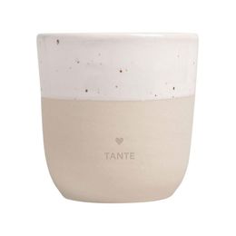 Eulenschnitt Kaffeebecher "Tante" in Beige/ Wei&szlig; - 320 ml - 14% | Gedeckter-tisch