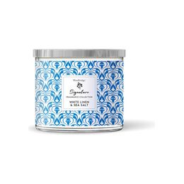 Woodbridge Duftkerze "White Linen & Sea Salt" in Wei&szlig;/ Blau - 410g - 49% | Kerzen-vasen