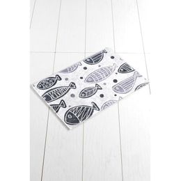 Colorful Cotton Badvorleger "Fish" in Grau/ Wei&szlig; - 42% | Gr&ouml;&szlig;e 40x60 cm | Heimtextilien-badematten