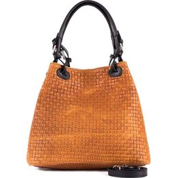 Lia Biassoni Leder-Schultertasche "Basentello" in Ocker/ Schwarz - (B)34 x (H)29 x (T)21 cm - 75% | Damen-taschen