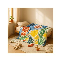 The Wild Hug Kuscheldecke "Little Garden" in Blau/ Gr&uuml;n/ Gelb - (L)170 x (B)130 cm - 55% | Decken