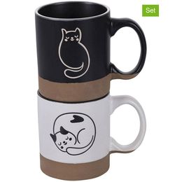 Villa d ́Este 2er-Set: Kaffeetassen "Miao" in Schwarz/ Wei&szlig;/ Hellbraun - 280 ml - 52% | Gedeckter-tisch