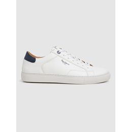 Pepe Jeans Footwear Sneakers "Joe Basic" in Wei&szlig;/ Dunkelblau - 51% | Gr&ouml;&szlig;e 45 | Herrensneakers