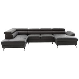 Novel Wohnlandschaft, Schwarz, Leder, Echtleder, 7-Sitzer, U-Form, 340x220 cm, Lederauswahl, seitenverkehrt erh&auml;ltlich, Hocker erh&auml;ltlich, Wohnzimmer, Sofas & Couches, Wohnlandschaften, Wohnlandschaften in U-Form