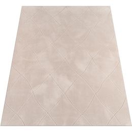 Paco Home Teppich &raquo;Utrecht 641&laquo; rechteckig 4 mm H&ouml;he Kurzflor, Uni Farben, 3D-Design, Rauten Muster, besonders weich beige Polyester