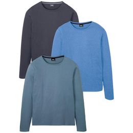 bonprix Herren bonprix &raquo;Langarmshirt (3er Pack)&laquo; Packung, 3, 3 Stk. regular fit Passform, Rundhals-Ausschnitt, casual Stil, im 3er Pack blau 60/62 (