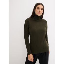 bonprix Damen bonprix Rollkragenpullover &raquo;Feinstrick-Rollkragenpullover&laquo; aus Baumwollmischung, mit hohem Rollkragen, schmale Passform gr&uuml;n 44/46 (L)