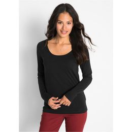 bonprix Damen bonprix Langarmshirt eng anliegende Passform, mit Rundhalsausschnitt, mit Doppeln&auml;hten schwarz 48/50 (XL)