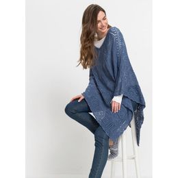 bonprix Damen bonprix Strickponcho &raquo;Poncho&laquo; aus Baumwolle und Polyacryl, Figurumspielende Passform blau