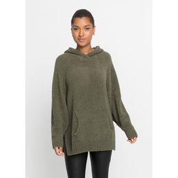 bonprix Damen bonprix Strickpullover aus Polyester, mit Kapuze, mit Teddy-Fleece, Oversize Passform gr&uuml;n 44/46 (L)