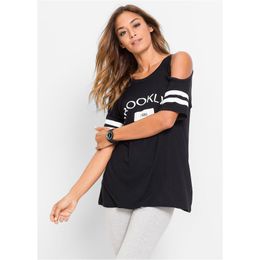 bonprix Damen bonprix T-Shirt Loose Fit, mit Cut-Outs an den Schultern, aus Viskose schwarz 44/46 (L)