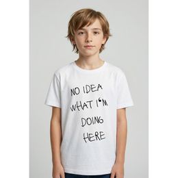 Kidsworld Jungen Kidsworld T-Shirt &raquo;Spruch: NO IDEA WHAT I'M DOING HERE&laquo; f&uuml;r Jungen, Kurzarm, Basic Passform, mit modischem Druck 164/170