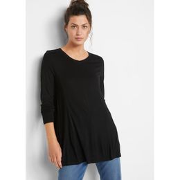 bonprix Damen bonprix Langarmshirt A-Linie Passform, hoher V-Ausschnitt, aus Viskose, Casual Stil schwarz 40/42 (M)