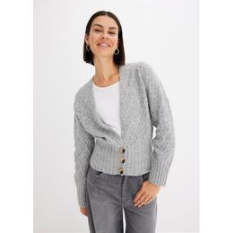 bonprix Damen bonprix Strickjacke &raquo;Feinstrickjacke&laquo; Loose Fit, Feinstrick, mit breitem B&uuml;ndchen, pflegeleicht grau 44/46 (L)