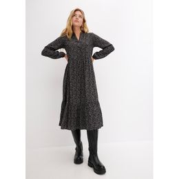 bonprix Damen bonprix Midikleid &raquo;Midikleid aus Viskose&laquo; aus Viskose, A-Linie, mit Leomuster grau 48, N-Gr