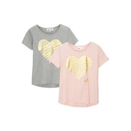 bonprix M&auml;dchen bonprix T-Shirt &raquo;T-Shirt mit Baumwolle (2er Pack)&laquo; Packung, 2, 2 Stk. regular fit, Kurzarm, hinten l&auml;nger geschnittener Saum grau 152/