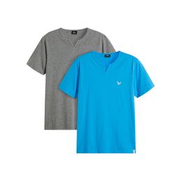 bonprix Damen bonprix T-Shirt &raquo;T-Shirt (2er Pack)&laquo; Packung, 2, 2 Stk. bequemer regular fit, Kurzarm-Design, V-Ausschnitt blau 56/58 (XL)