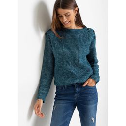 bonprix Damen bonprix Strickpullover &raquo;Pullover mit Kn&ouml;pfen&laquo; aus Polyester, mit Knopfverzierung, Oversize-Passform blau 36/38 (S)