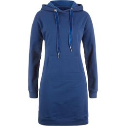 bonprix Damen bonprix Sweatkleid &raquo;Sweatkleid mit Baumwolle&laquo; K&auml;ngurutasche mit Kapuze, aus Baumwolle und Viskose, lockere Passform blau 36/38 (S), N-Gr