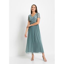 bonprix Damen bonprix Maxikleid f&uuml;r festliche Anl&auml;sse, aus Polyester, schmale Passform, aus T&uuml;ll blau 54, N-Gr