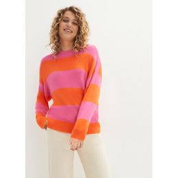 bonprix Damen bonprix Strickpullover aus Viskose und Polyamid, ohne Verschluss, gestreiftes Design rosa 52/54 (XXL)
