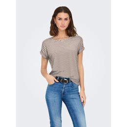 Only Damen Only Kurzarmshirt &raquo;ONLMOSTER STRIPE S/S O-NECK TOP JRS NOOS&laquo; gestreift, l&auml;ssig geschnitten, Jersey, Rundhals, Viskosemischung beige XS