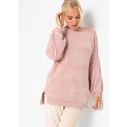bonprix Damen bonprix Longpullover &raquo;Chenille-Longpullover&laquo; aus Chenille, mit breitem U-Boot-Ausschnitt, f&uuml;r k&uuml;hle Tage rosa 40/42 (M)