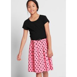 bonprix Kinder bonprix Jerseykleid &raquo;Jerseykleid mit Baumwolle&laquo; mit Baumwolle, Regular fit, mit kurzem &Auml;rmel schwarz 140/146, N-Gr
