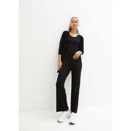 bonprix Damen bonprix Shirttop &raquo;Loungewear Hausanzug&laquo; Set, 3, Jacke mit 3/4-&Auml;rmeln, Tanktop, kn&ouml;chellange Hose, bequeme Passform schwarz 44/46 (L)