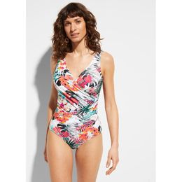 bonprix Damen bonprix Badeanzug &raquo;Medium Shape-Badeanzug in Wickeloptik&laquo; figurformendes Material, Medium Shape-Passform, sportlicher Stil wei&szlig; 56, N-Gr